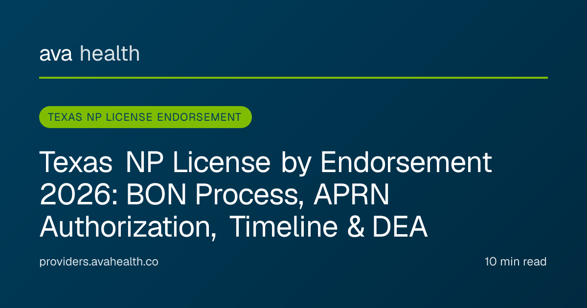Ava Health · TX NP License by Endorsement 2026 | BON APRN, Timeline